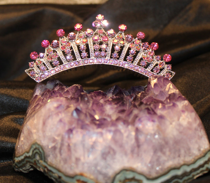 Pink and Silver Rhinestone Crystal Tiara Princess Quinceanera Crown-tI