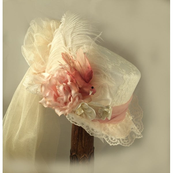 Ivory Victorian Riding Hat With Mauve Accents-2016933