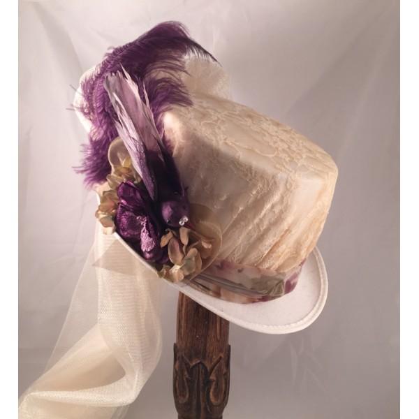 Ivory Victorian Riding Hat with Plum Accents-2016935