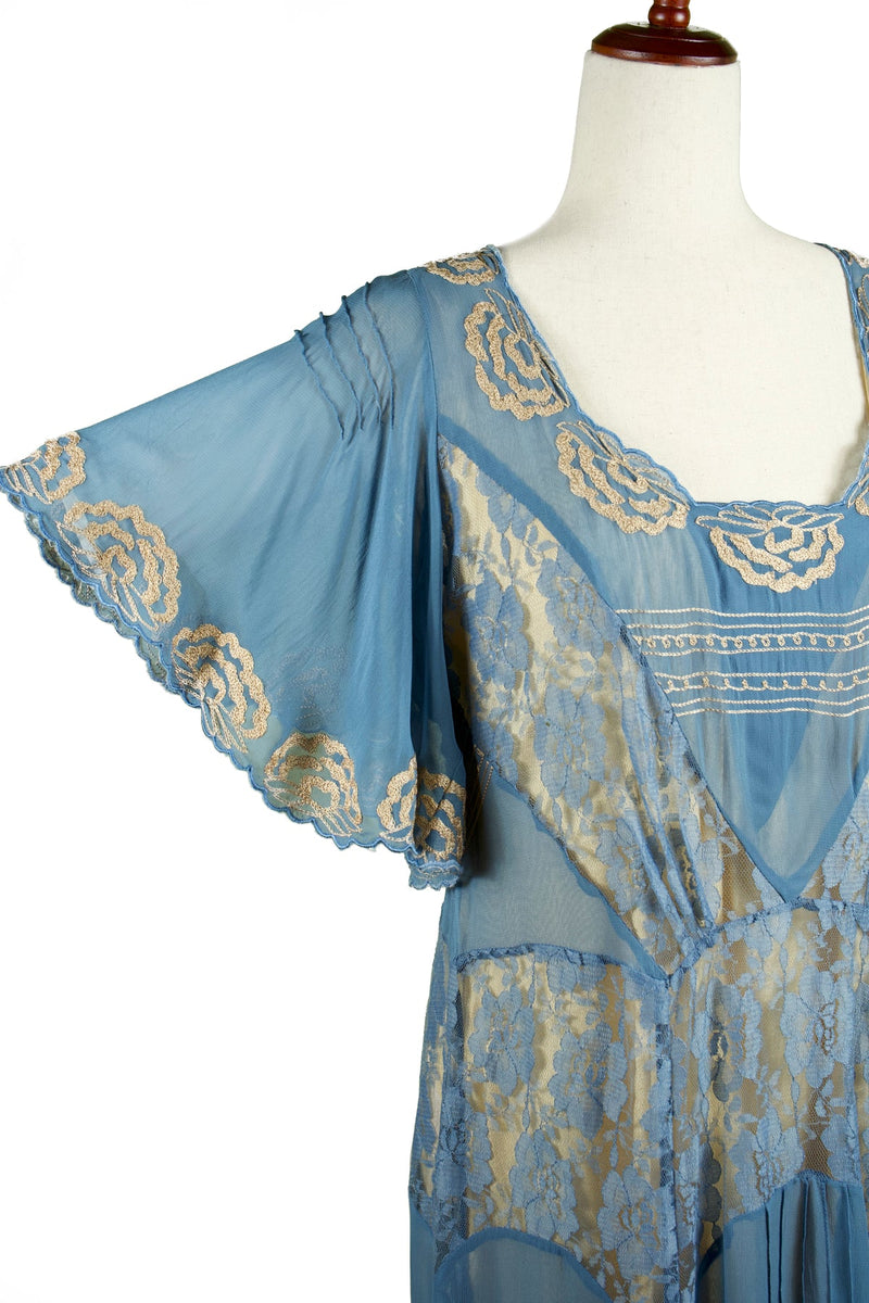 1920's Nataya Vintage Inspired Blue Lace Dress-40835