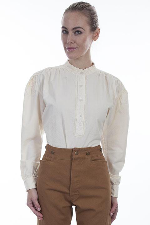 Ladies Black Cotton Old West Pull Over Blouse-RW534